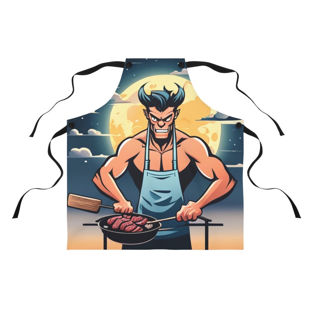 Hulky Demon Cooking Barbeque Under the Moonlight Apron AOP - Etsy