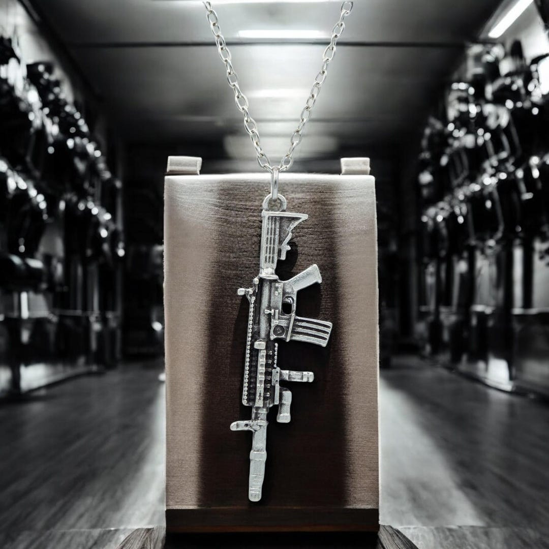 M4 Carbine Machine Gun Necklace, Machine Gun Pendant, Gamer Jewelry ...