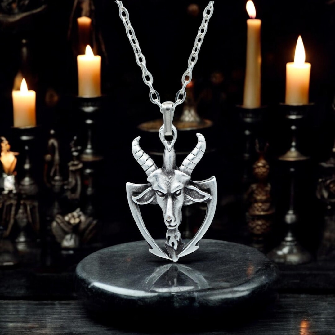 Satanic Goat Head Necklace, Baphomet Pendant, Occult Symbol Jewelry ...