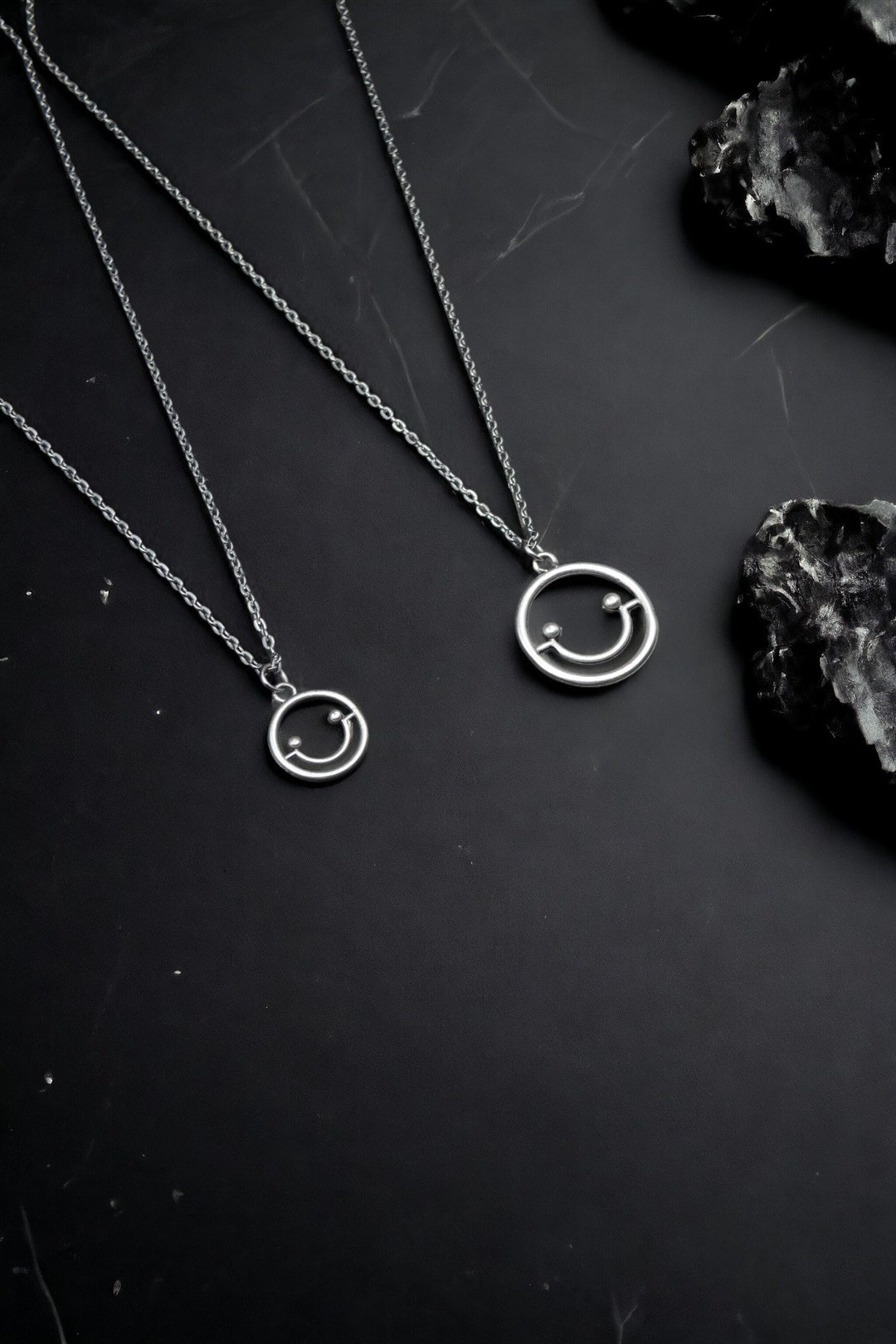 Smiley Face Necklace Duo - Spread Joy and Happiness With Double the ...