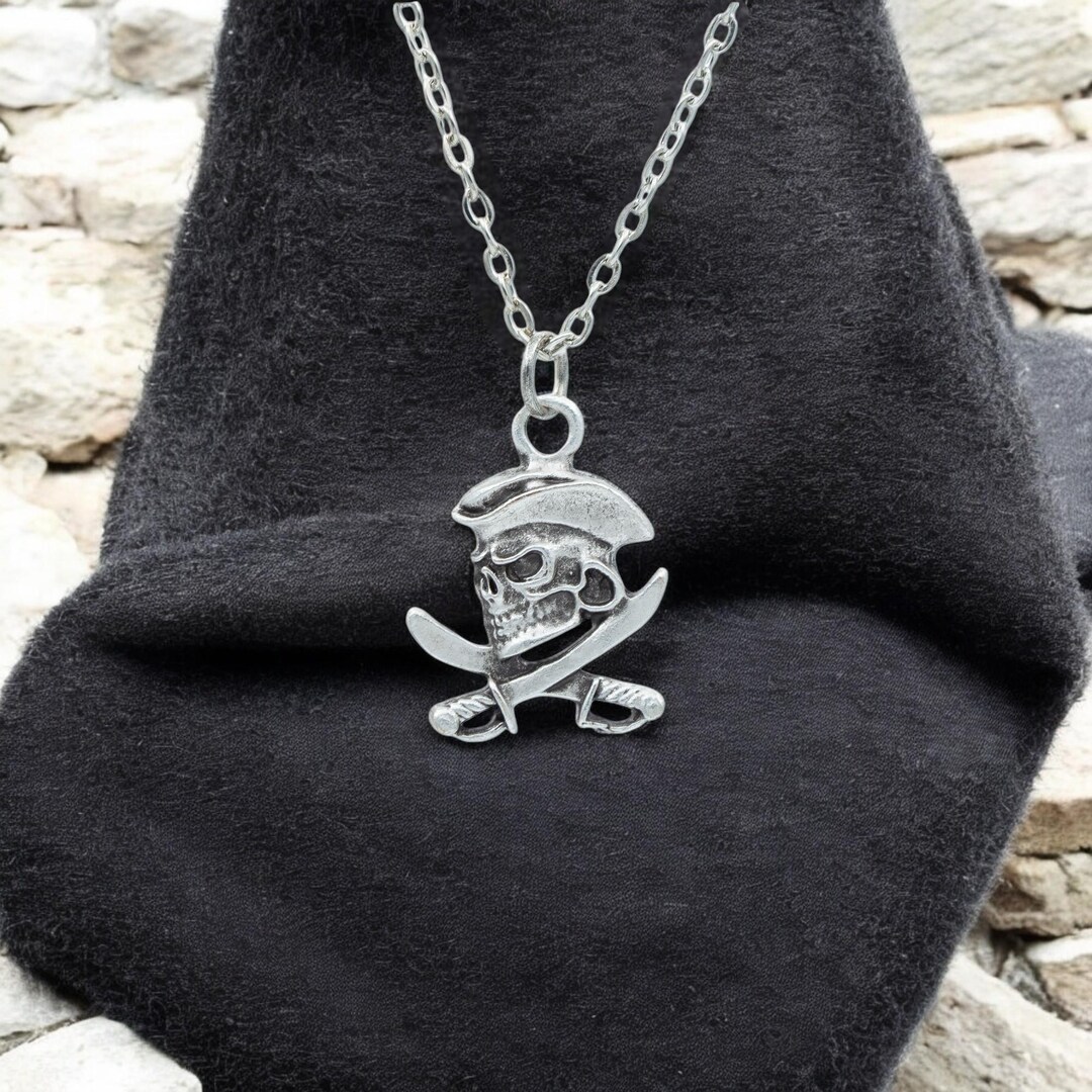 Pirate Skull Necklace, Crossed Swords Pendant, Nautical Skull Jewelry ...