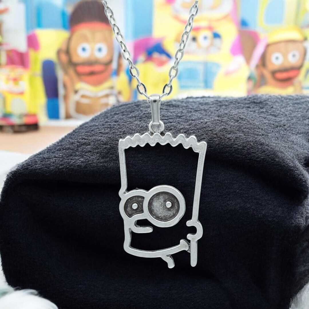 Bart Simpson Necklace, Silver Plated Pendant, Cartoon Character Jewelry ...