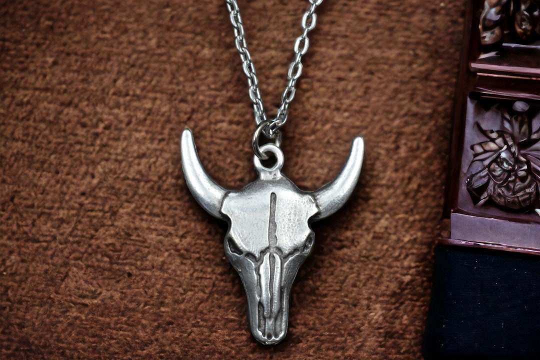 Western Bull Skull Necklace Rustic Charm and Southwest Style Boho Cow ...