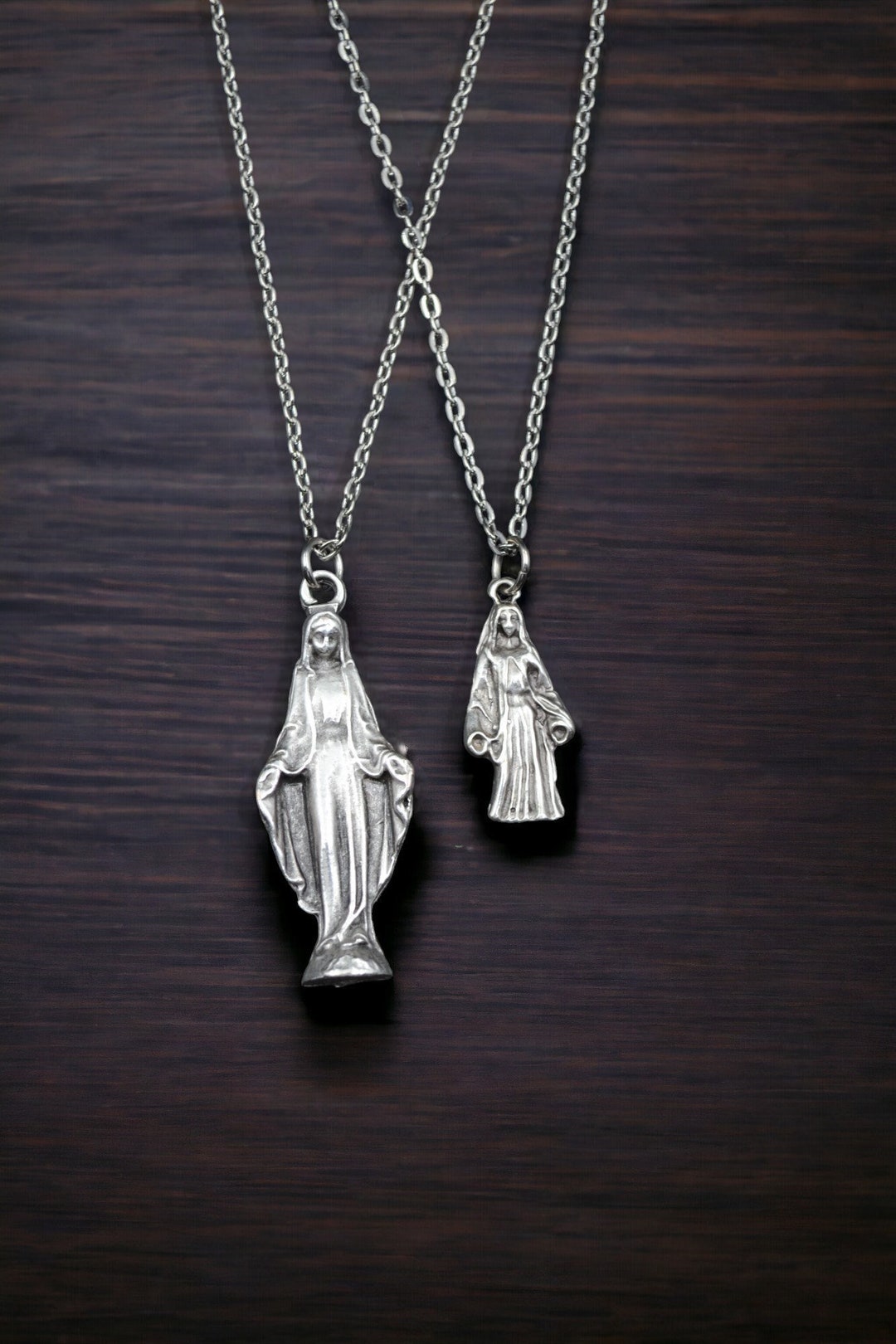 Mother Mary Necklace Duo, Spiritual Elegance, Religious Charm Pendants ...