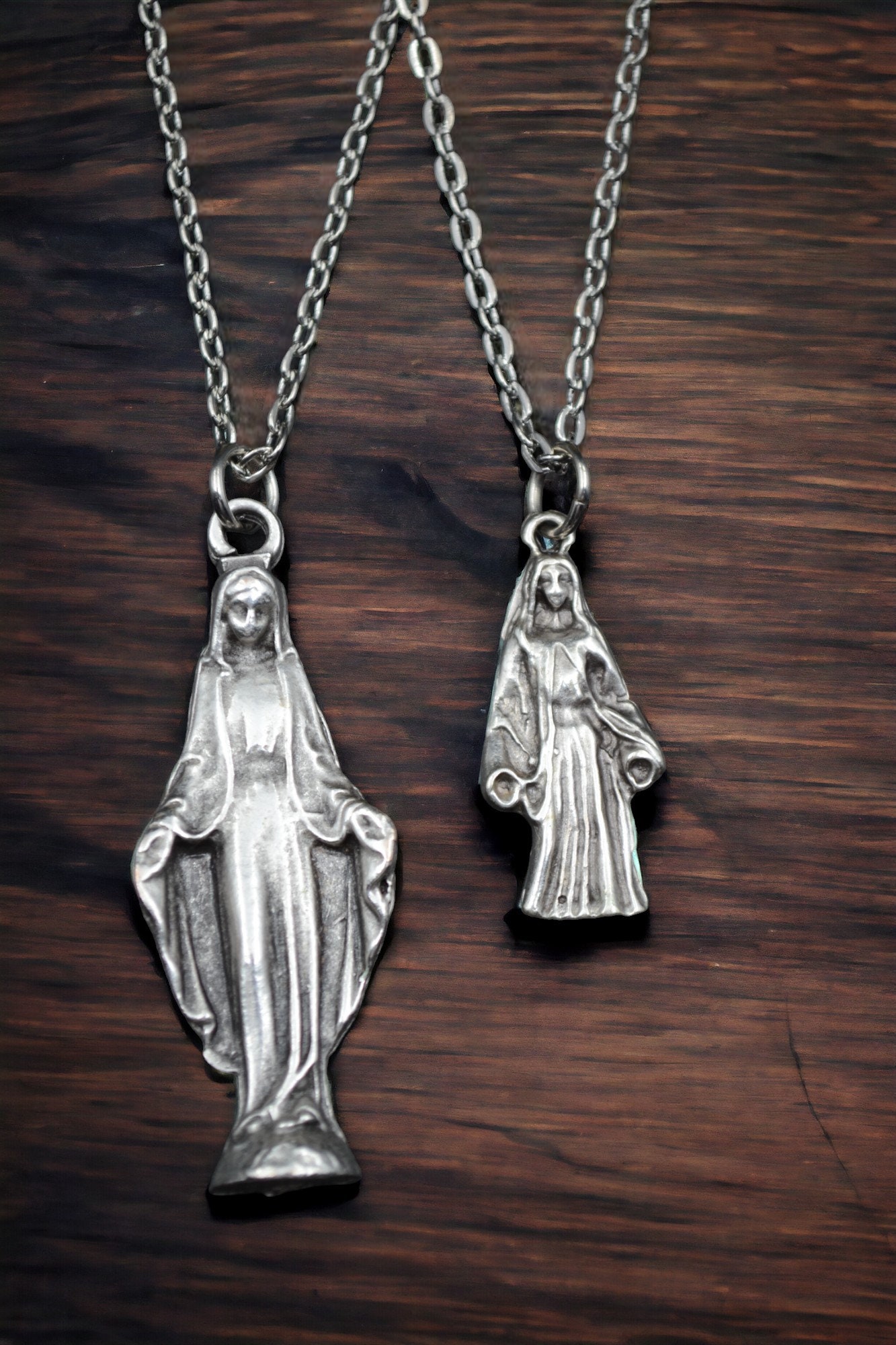 Mother Mary Necklace Duo Spiritual Elegance, Religious Charm Pendants ...