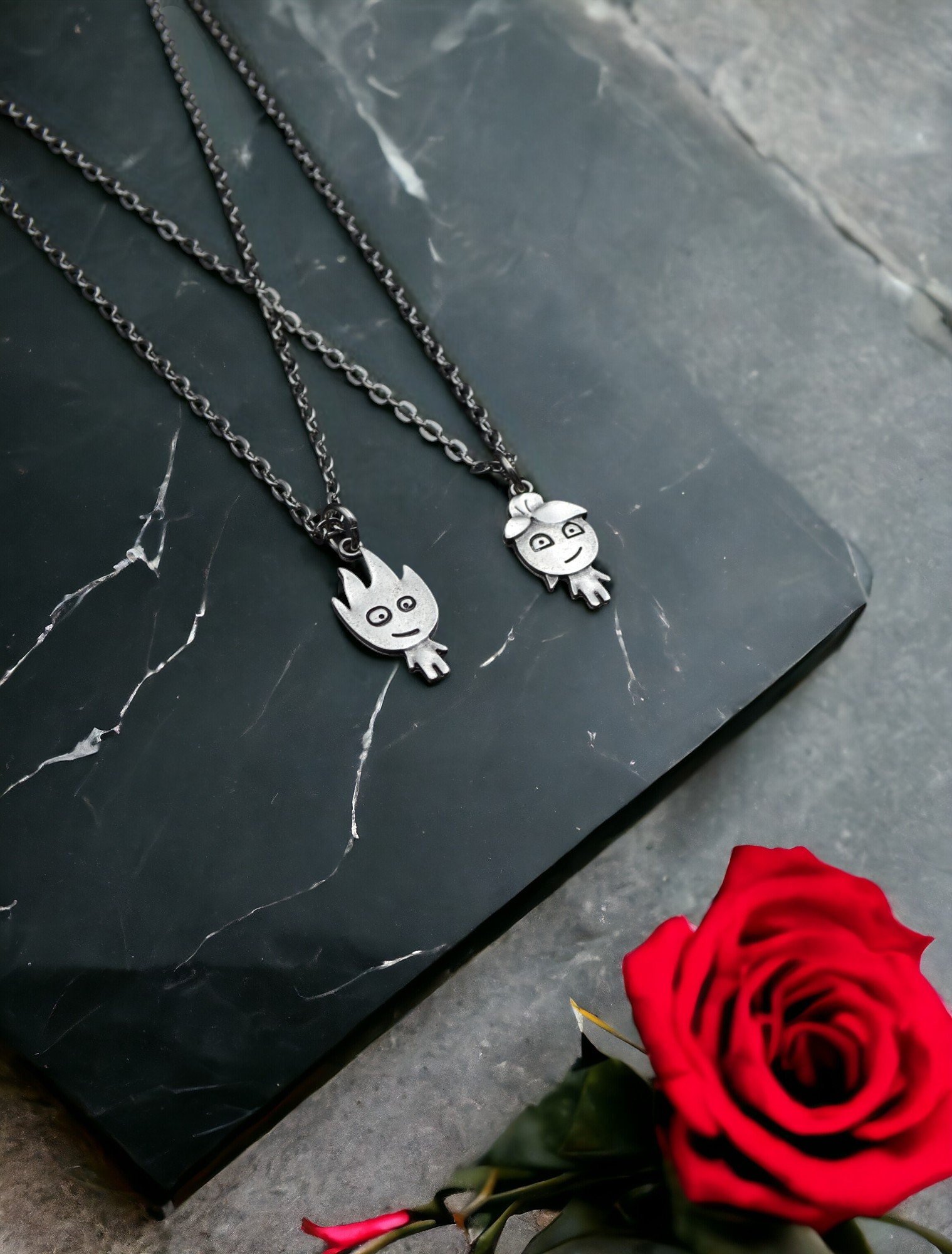 Fireboy and Watergirl Necklace, Minimalist Silver-plated Partner ...