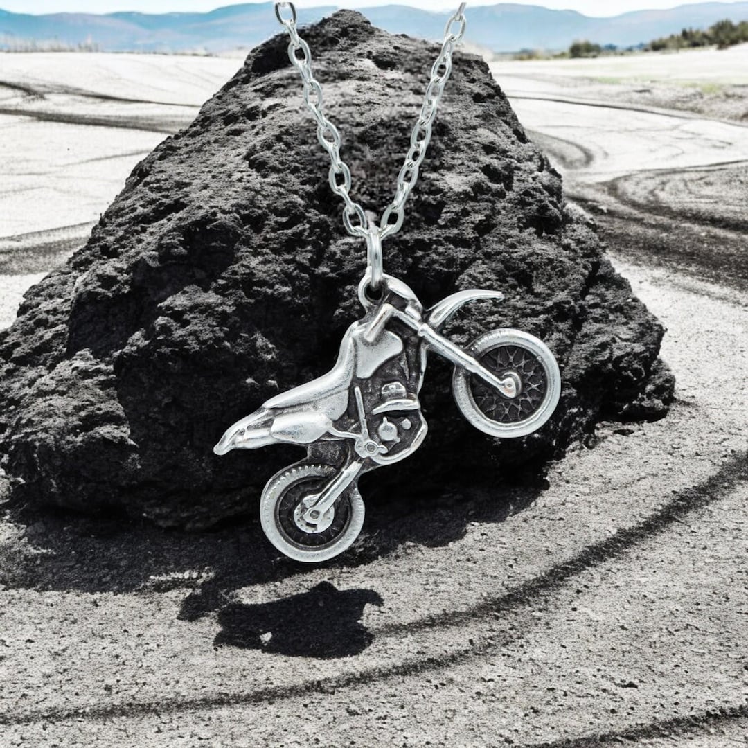 Cross Motor Necklace, Silver-plated Motorcycle Pendant, Biker Jewelry ...