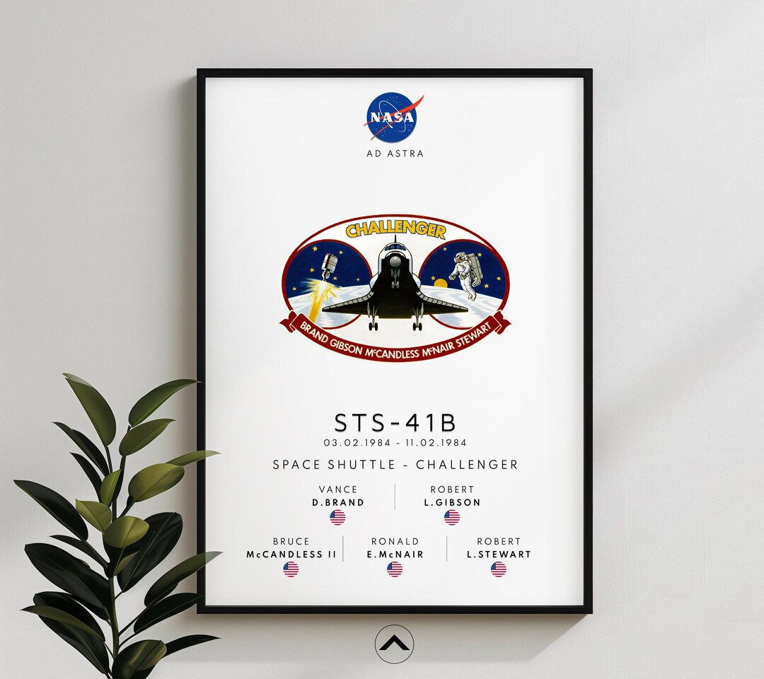 NASA Space Shuttle Poster, STS 41B Nasa Mission Badge, 1984 Nasa Poster, Challenger Shuttle Wall ...