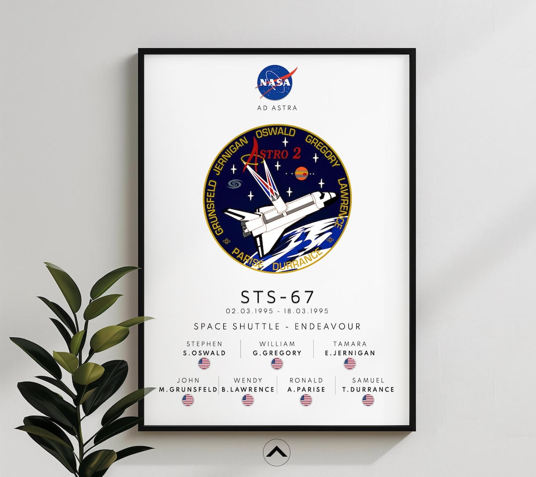 NASA Space Shuttle Poster, STS 67 Nasa Mission Badge, 1995 Nasa Poster ...