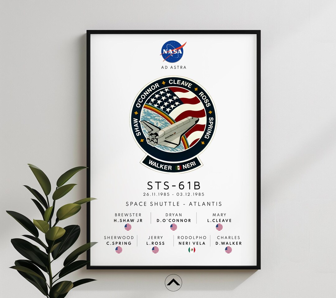 NASA Space Shuttle Poster, STS 61B Nasa Mission Badge, 1985 Nasa Poster ...