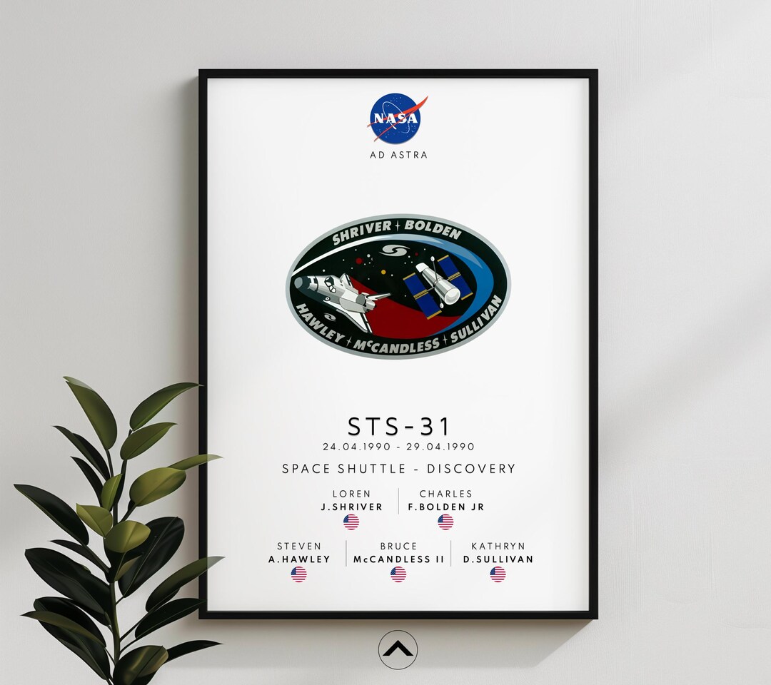 NASA Space Shuttle Poster, STS 31 Nasa Mission Badge, 1990 Nasa Poster ...