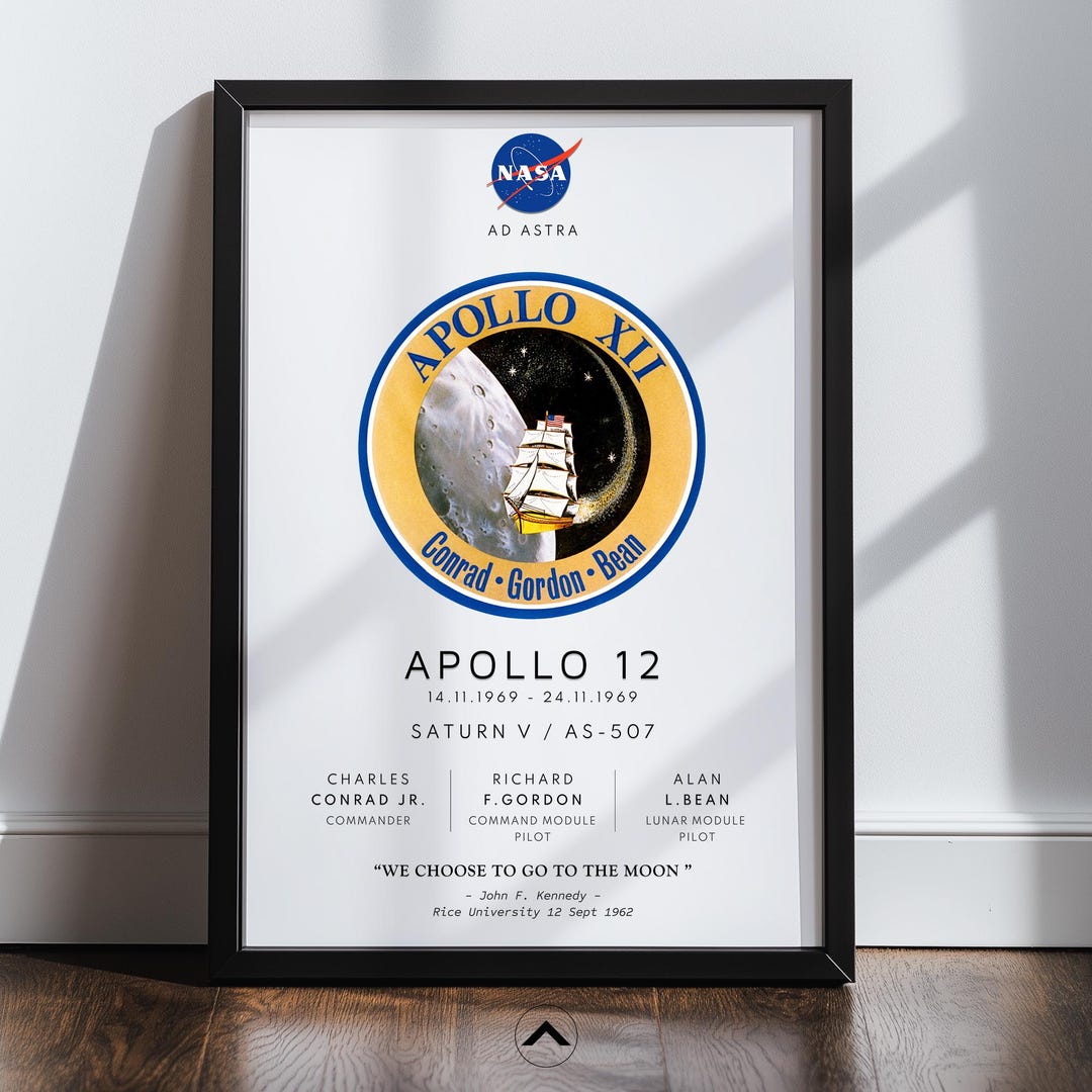 Apollo 12 NASA Moon Mission Poster, Saturn V Apollo Space Program Decor ...