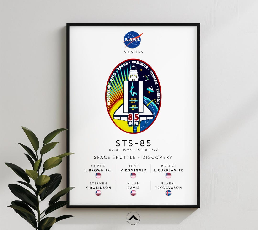 NASA Space Shuttle Poster, STS 85 Nasa Mission Badge, 1997 Nasa Poster ...