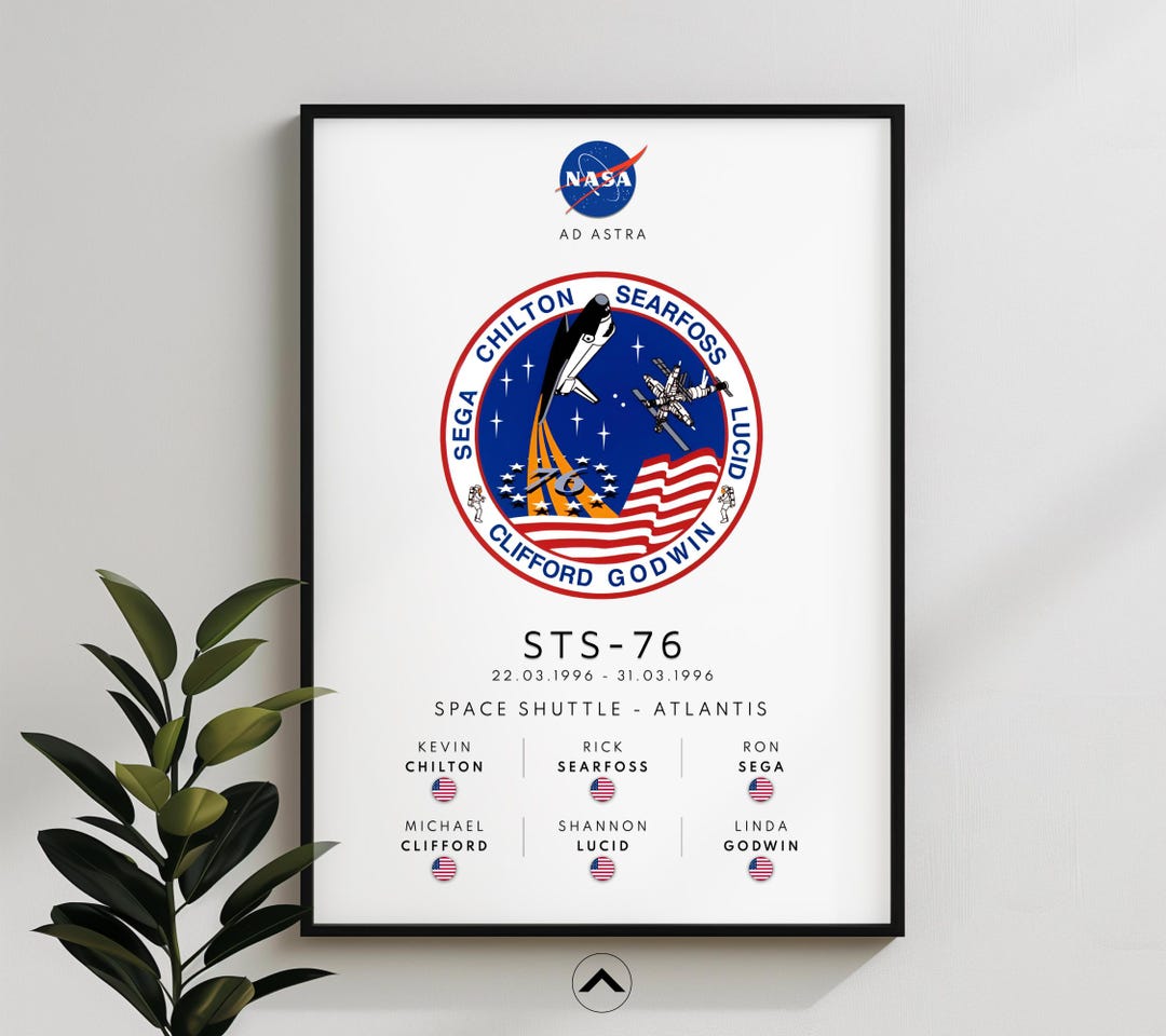 NASA Space Shuttle Poster, STS 76 Nasa Mission Badge, 1996 Nasa Poster ...