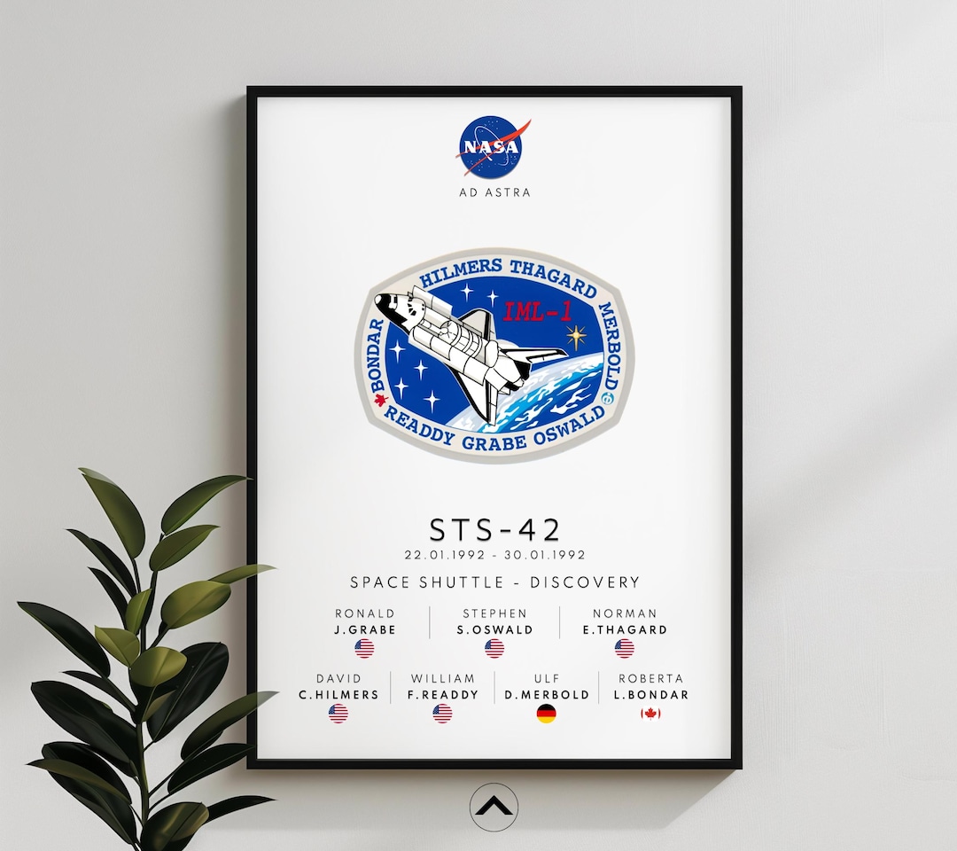 NASA Space Shuttle Poster, STS 42 Nasa Mission Badge, 1992 Nasa Poster, Discovery Shuttle Wall ...