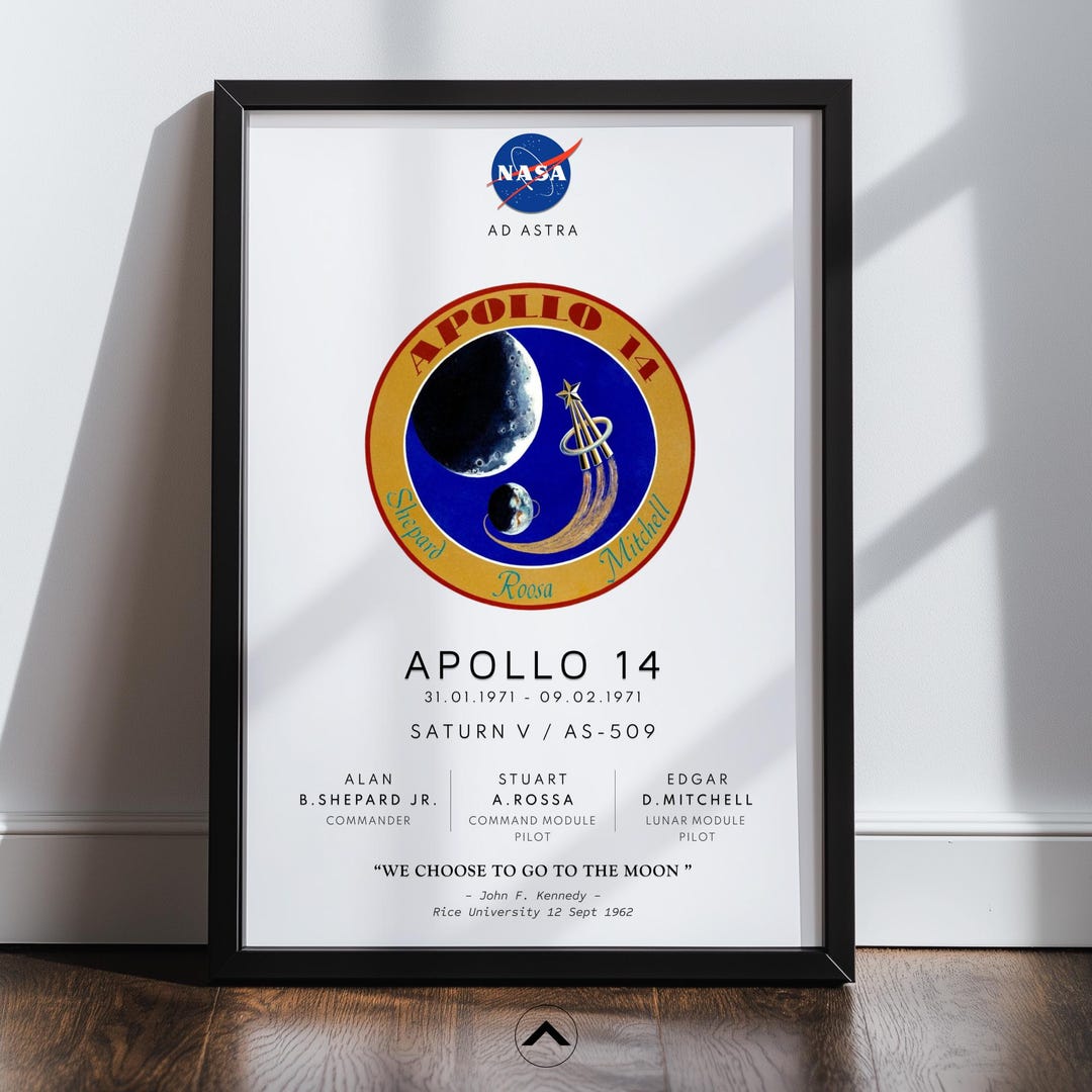 Apollo 14 NASA Moon Mission Poster, Apollo Space Program Decor, Moon Landing Print, Apollo ...