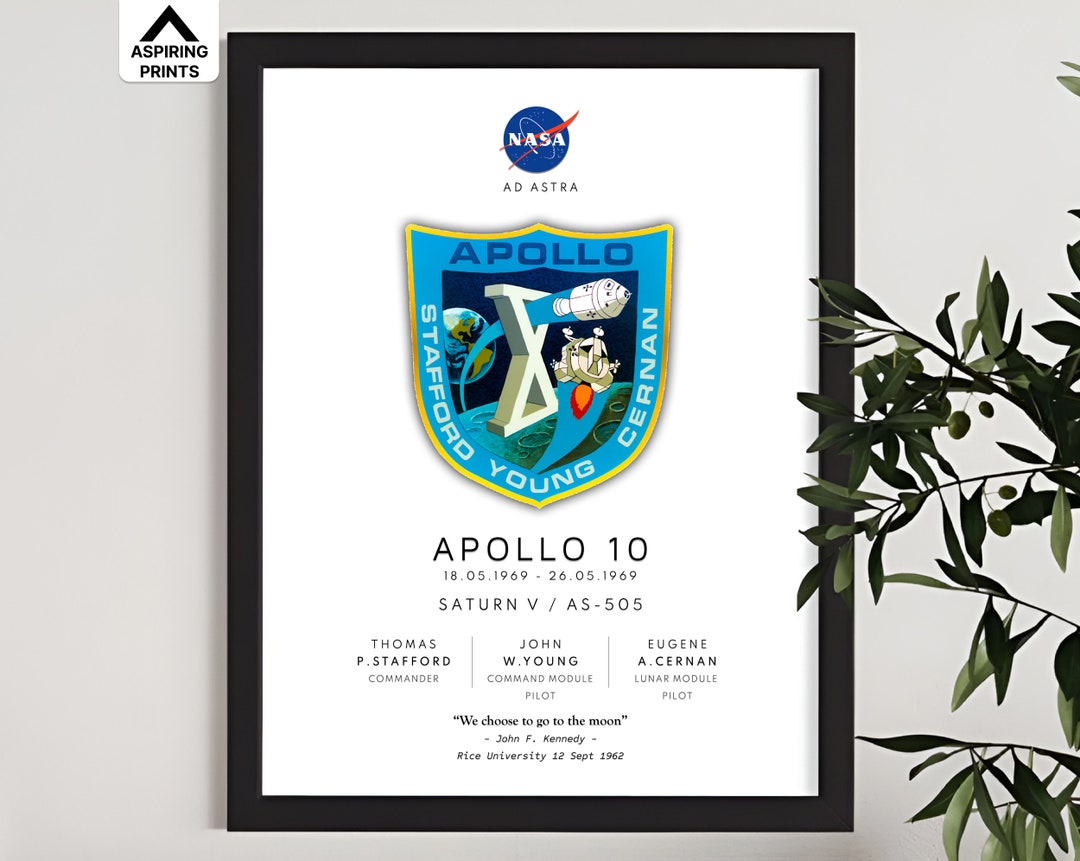 Apollo 10 NASA Moon Mission Poster, Apollo Space Program Decor, Moon Landing Print, Apollo ...