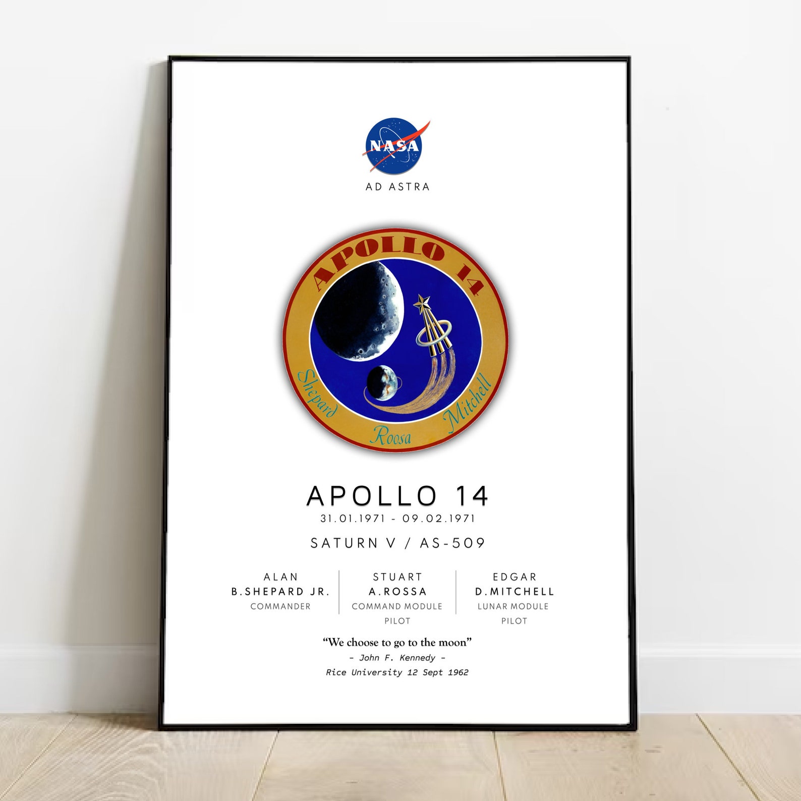 Apollo 14 NASA Moon Mission Poster, Apollo Space Program Decor, Moon ...