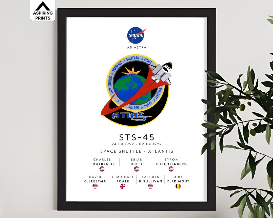 NASA Space Shuttle Poster, Space Exploration Decor, European Space Agency Print, STS 45 NASA ...