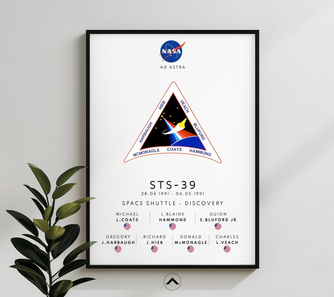 NASA Space Shuttle Poster, STS 39 Nasa Mission Badge, 1991 Nasa Poster ...