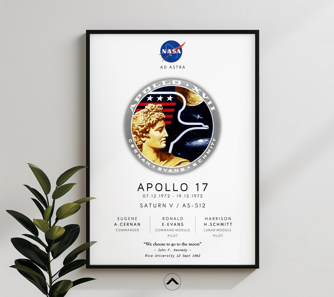 Apollo 17 NASA Moon Mission Poster, Apollo Space Program Decor, Moon ...