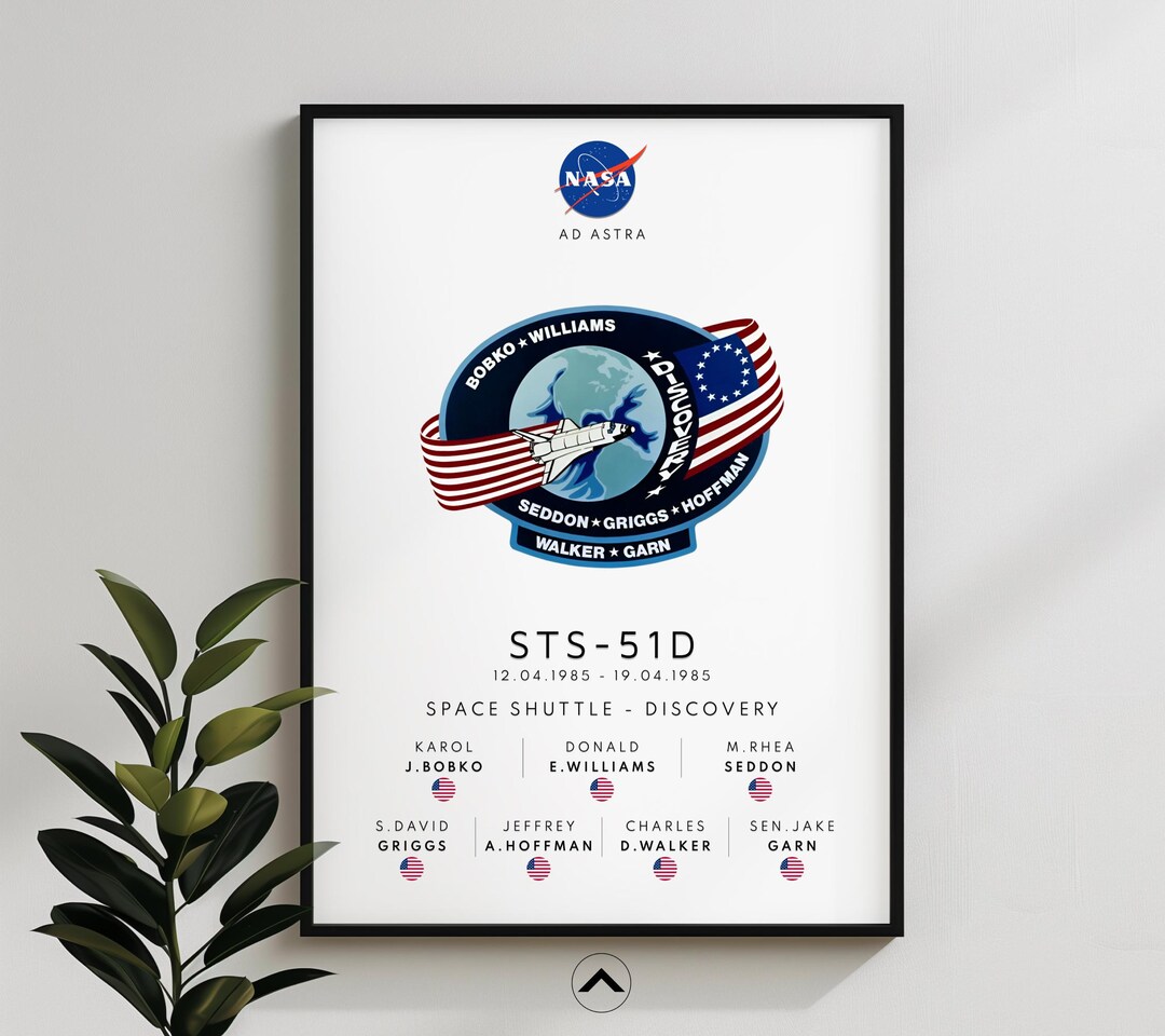 NASA Space Shuttle Poster, STS 51D Nasa Mission Badge, 1985 Nasa Poster, Discovery Shuttle Wall ...