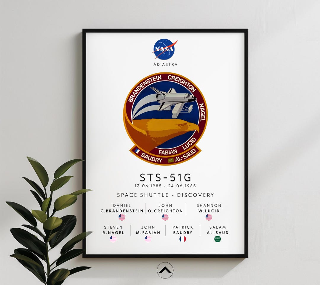 NASA Space Shuttle Poster, STS 51G Nasa Mission Badge, 1985 Nasa Poster, Discovery Shuttle Wall ...