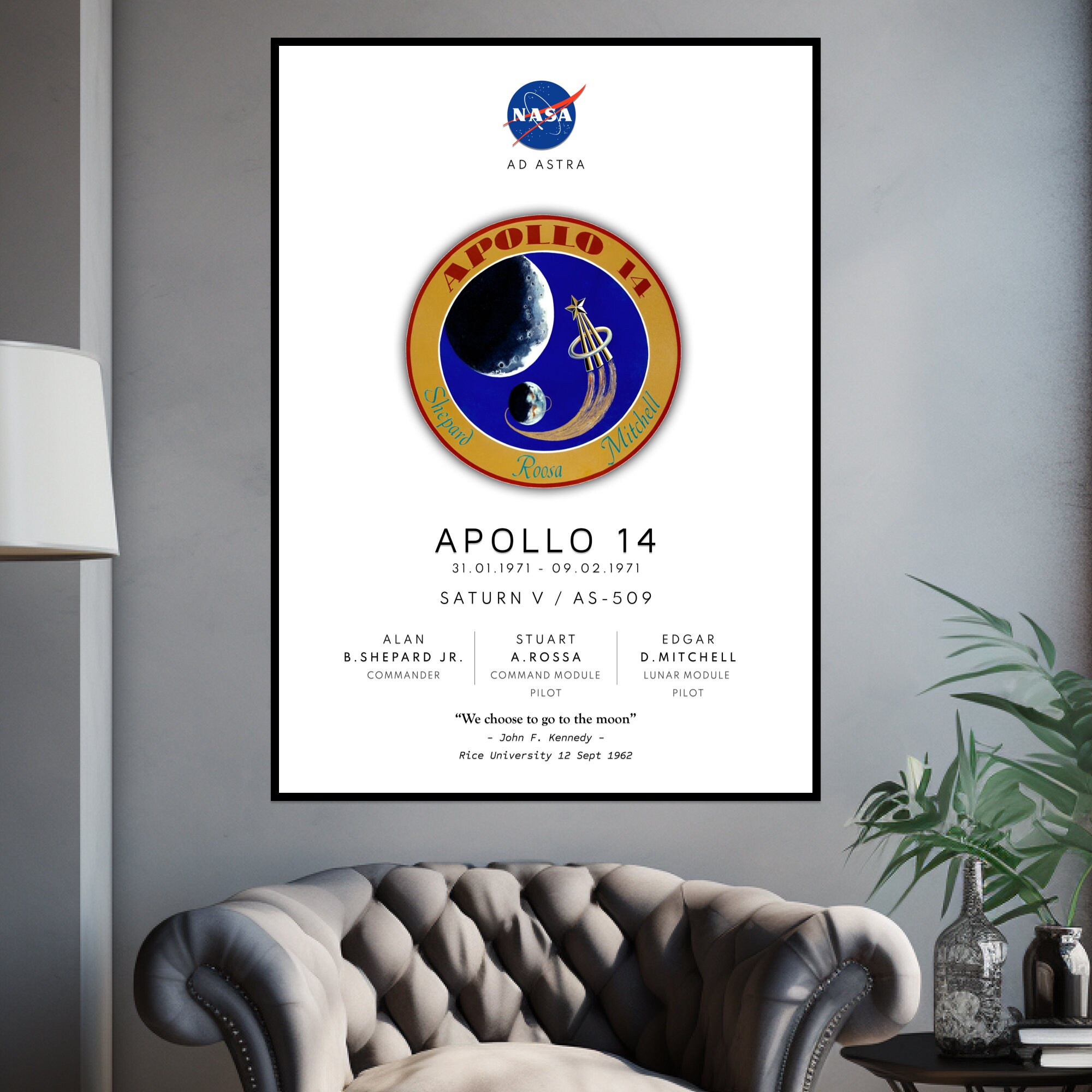 Apollo 14 NASA Moon Mission Poster, Apollo Space Program Decor, Moon ...