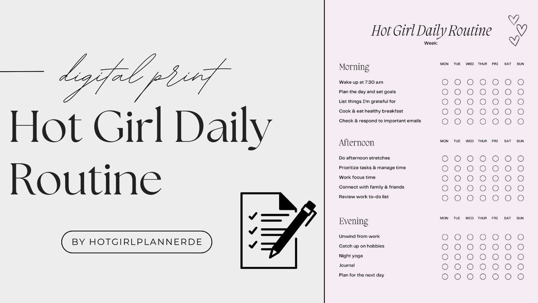 Hot Girl Daily Routine, Instant Download, Daily Routine, Printable ...