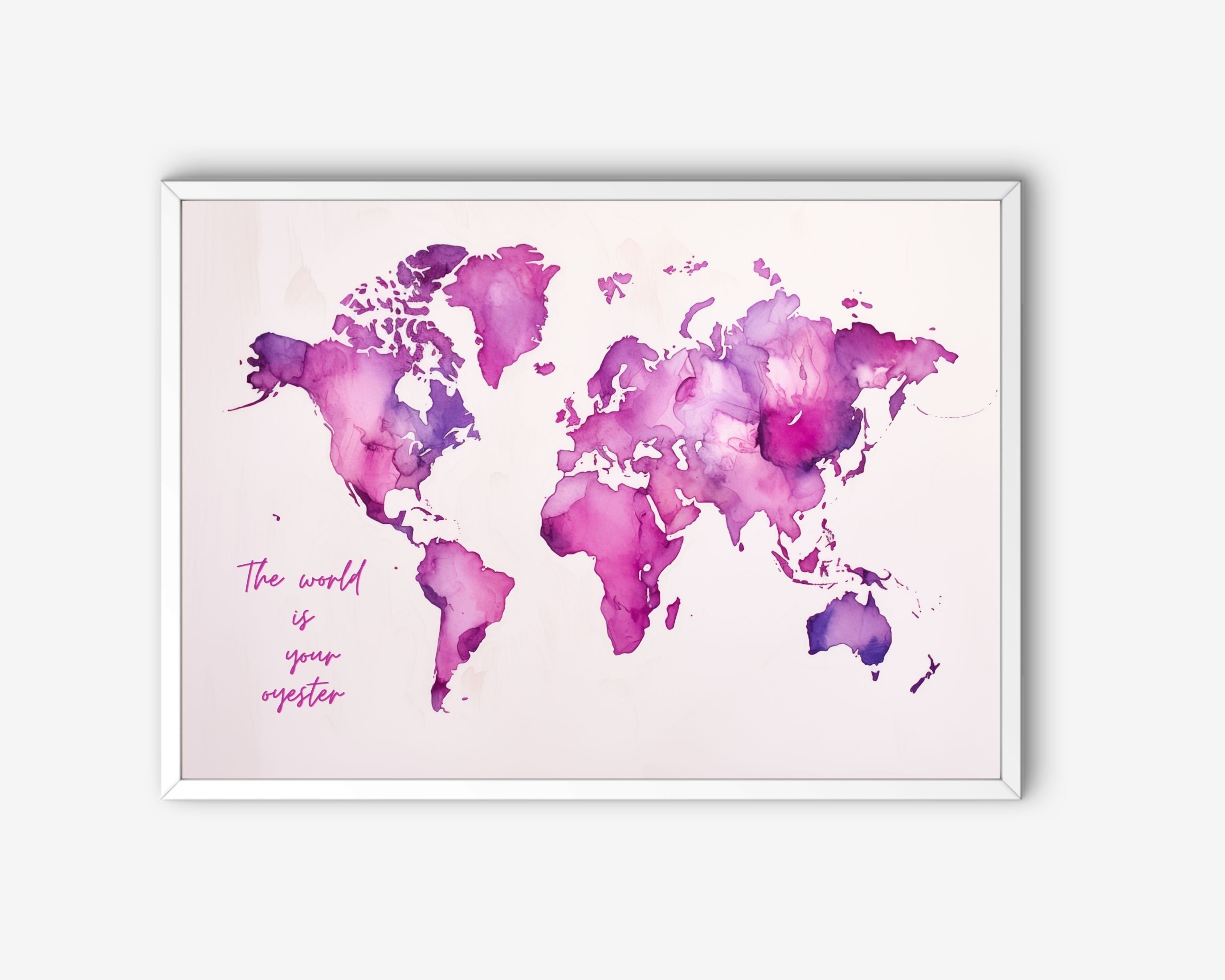 Pink World Map Art, Nursery World Map, Digital Download, World Map ...