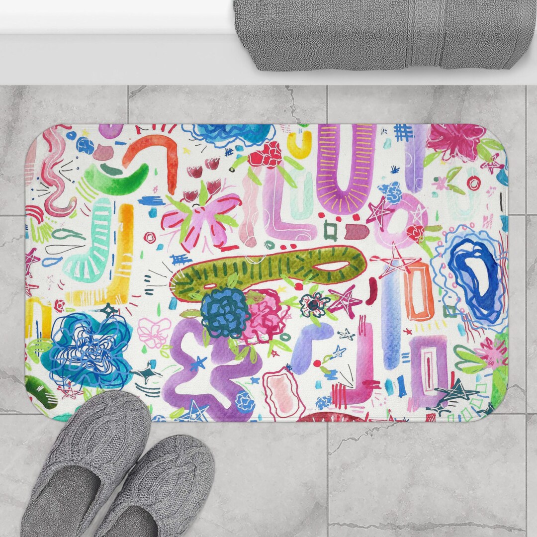 Unique Colorful Doodle Design Bath Mat for Dorm Restroom - Etsy