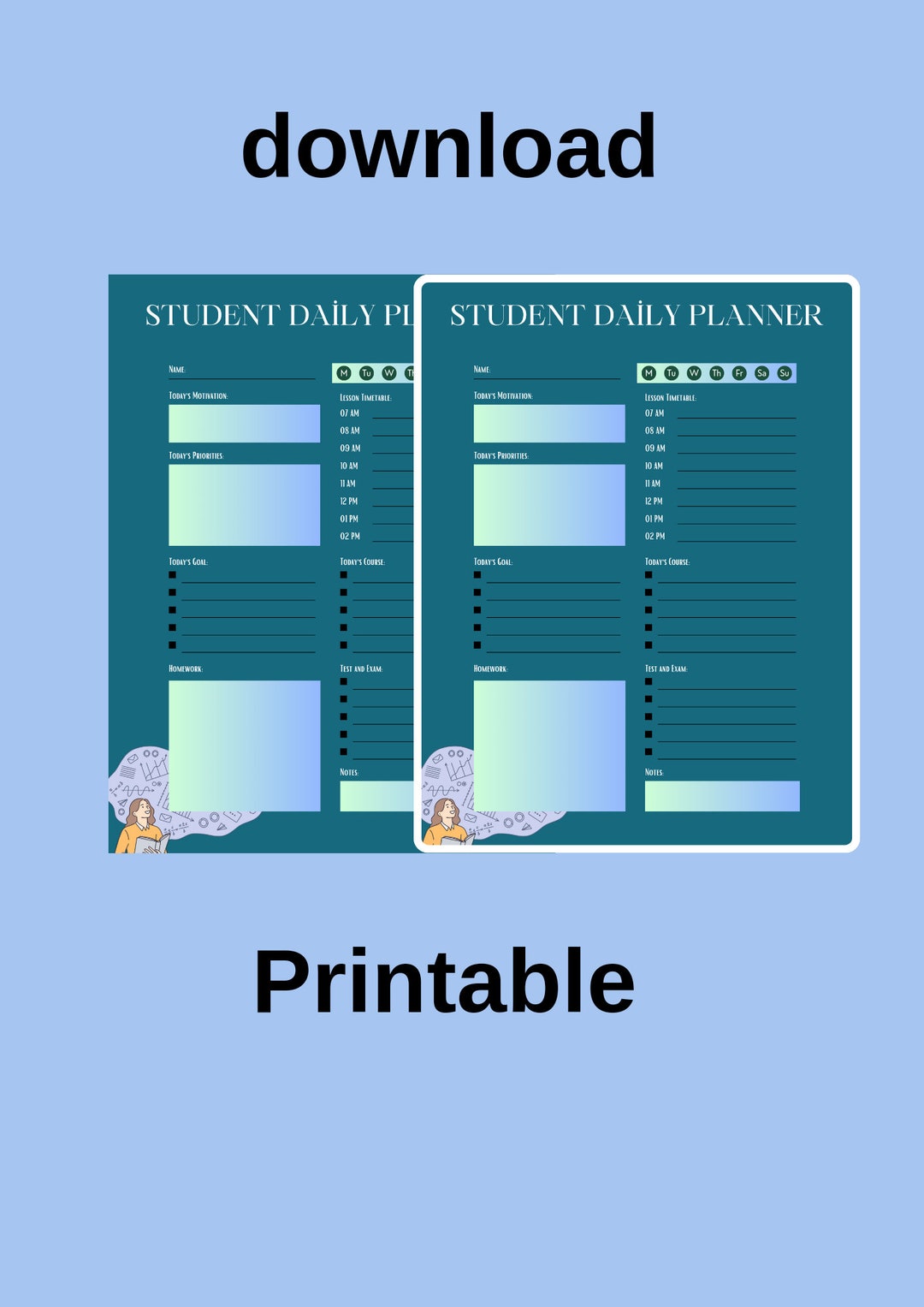Printable Planner, Printable Student Planner Bundle, Study Planner ...