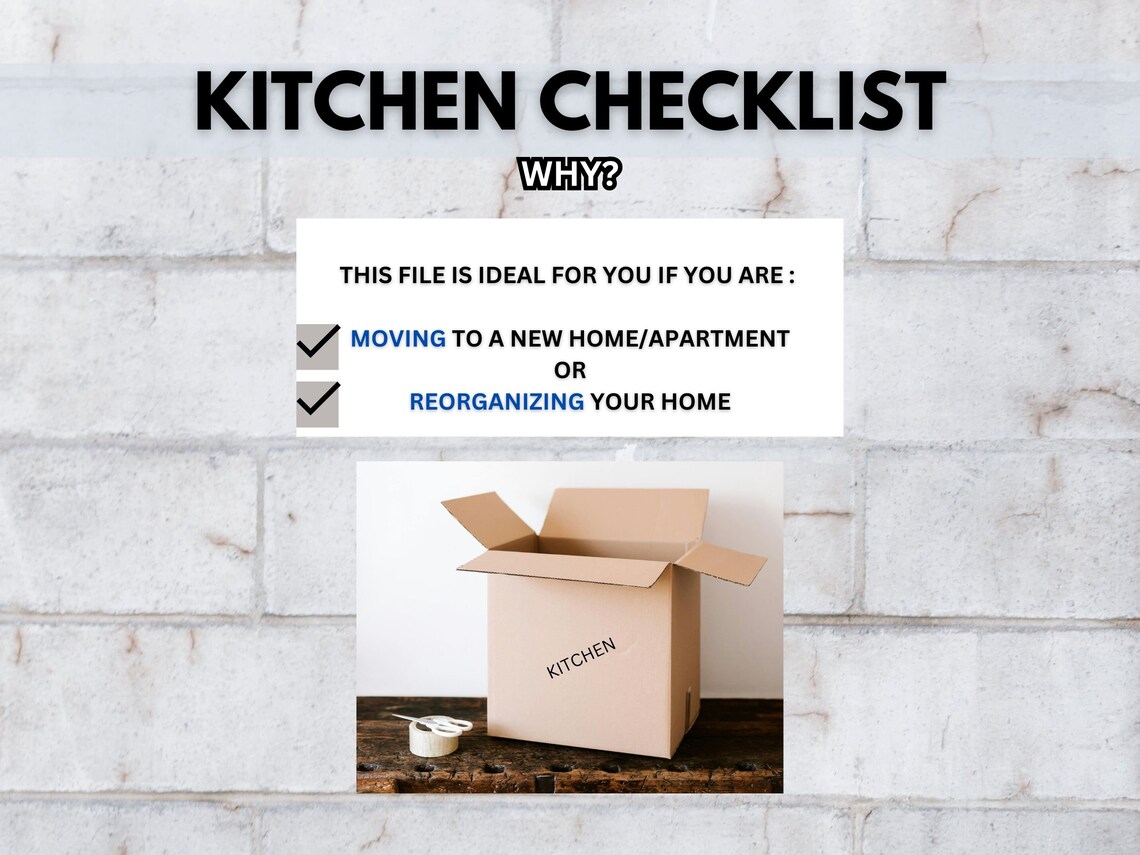 Printable Kitchen Checklist for Home Inventory, Moving Checklist, List ...
