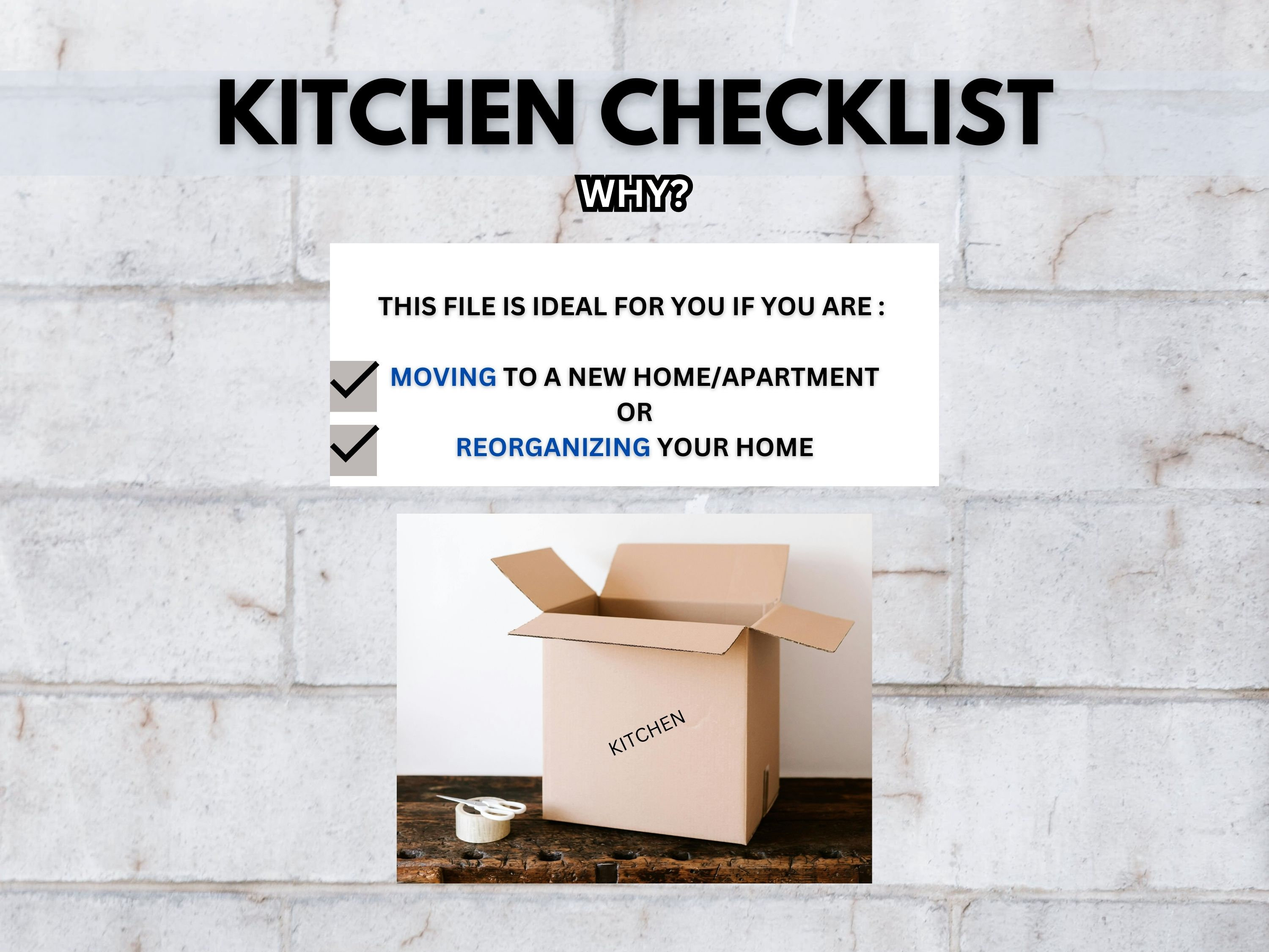 Printable Kitchen Checklist for Home Inventory, Moving Checklist, List ...