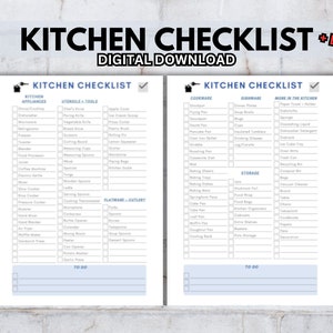 Printable Kitchen Checklist for Home Inventory, Moving Checklist, List ...