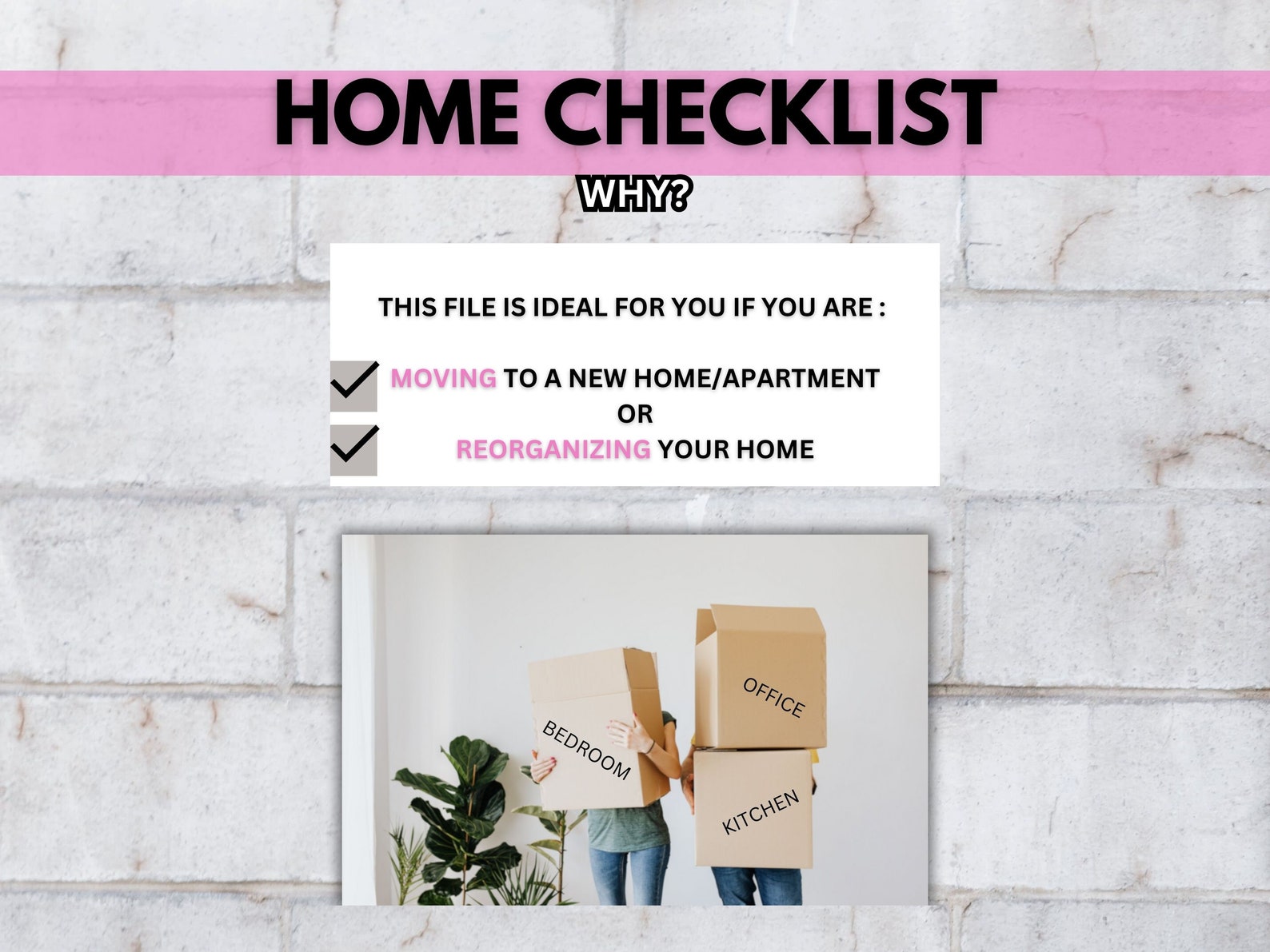 Pink Home Checklist Printable, New Home List, Moving Checklist, Digital ...