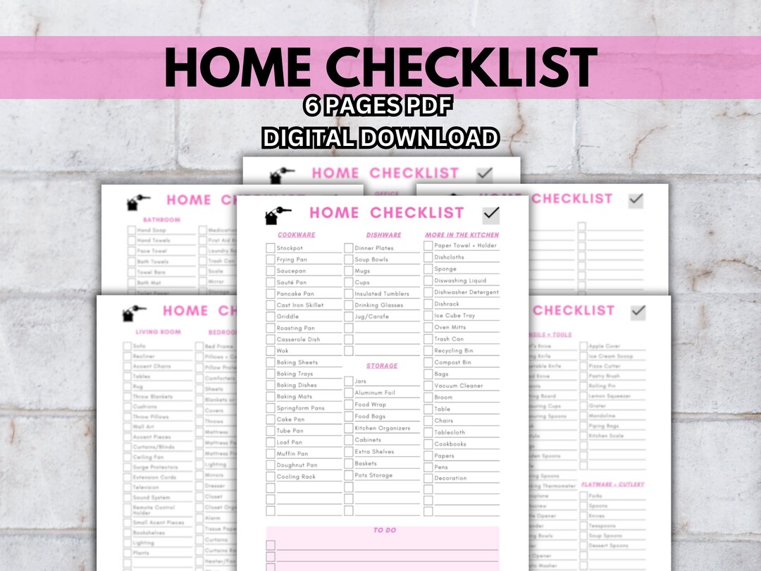 Pink Home Checklist Printable, New Home List, Moving Checklist, Digital ...