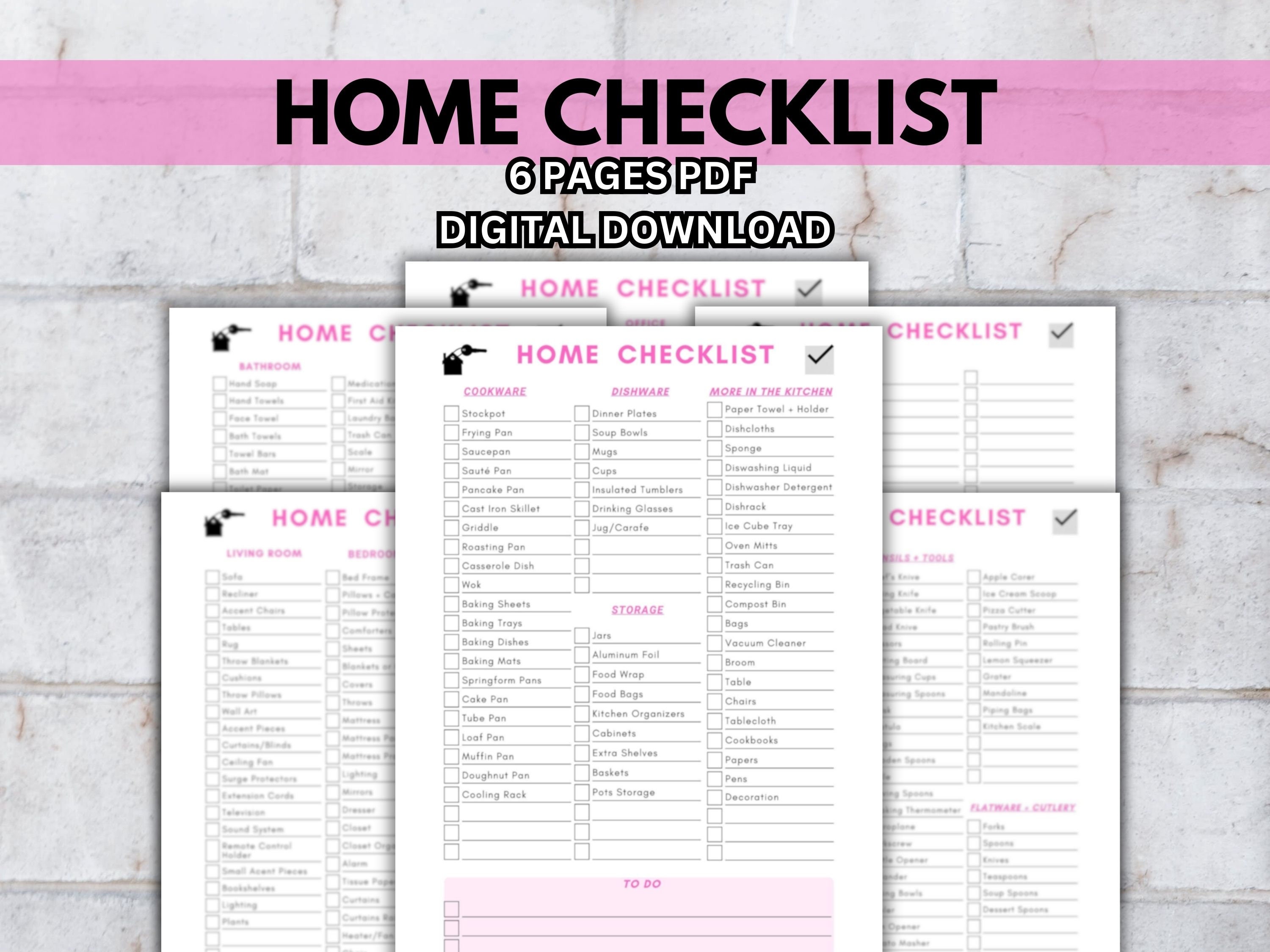 Pink Home Checklist Printable, New Home List, Moving Checklist, Digital ...