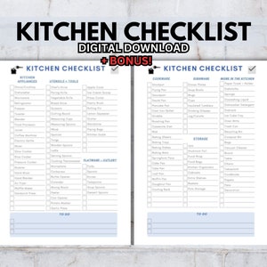 Printable Kitchen Checklist for Home Inventory, Moving Checklist, List ...