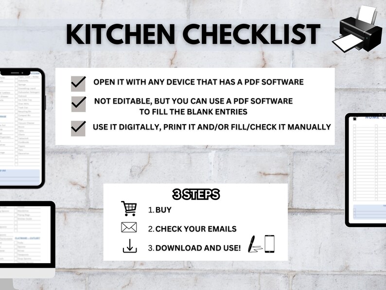 Printable Kitchen Checklist for Home Inventory, Moving Checklist, List ...