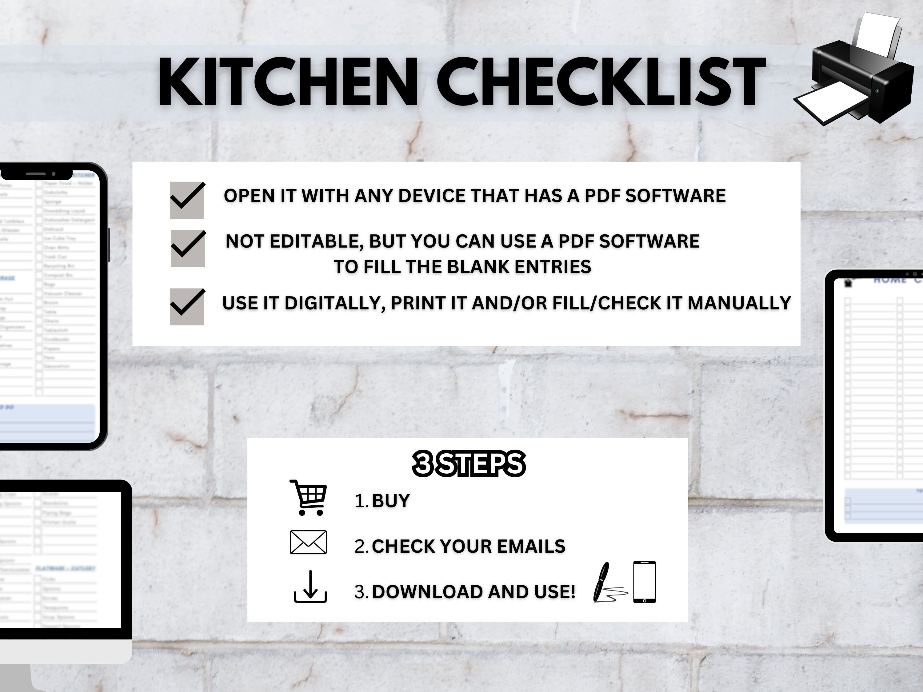 Printable Kitchen Checklist for Home Inventory, Moving Checklist, List ...