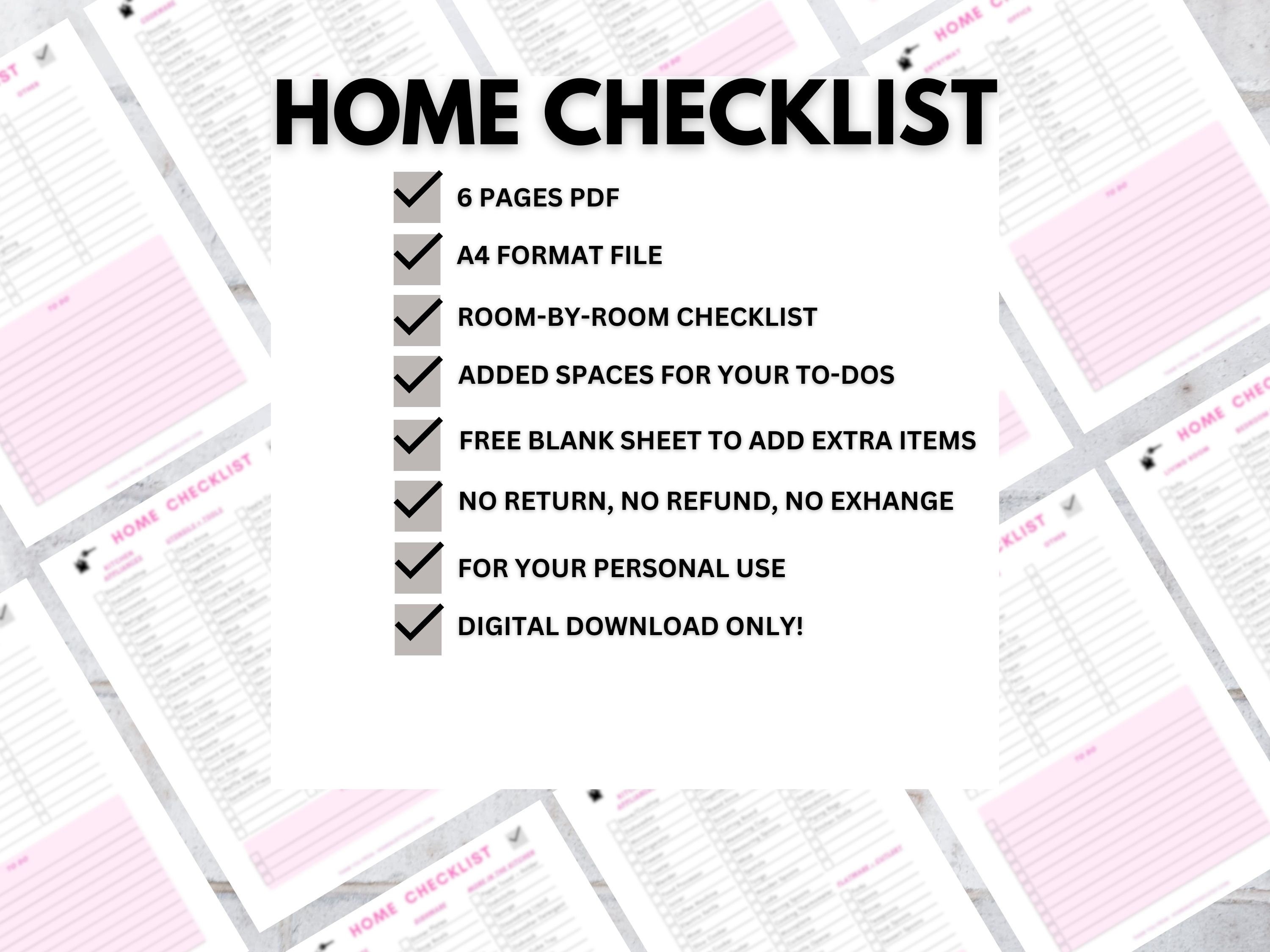 Pink Home Checklist Printable, New Home List, Moving Checklist, Digital ...