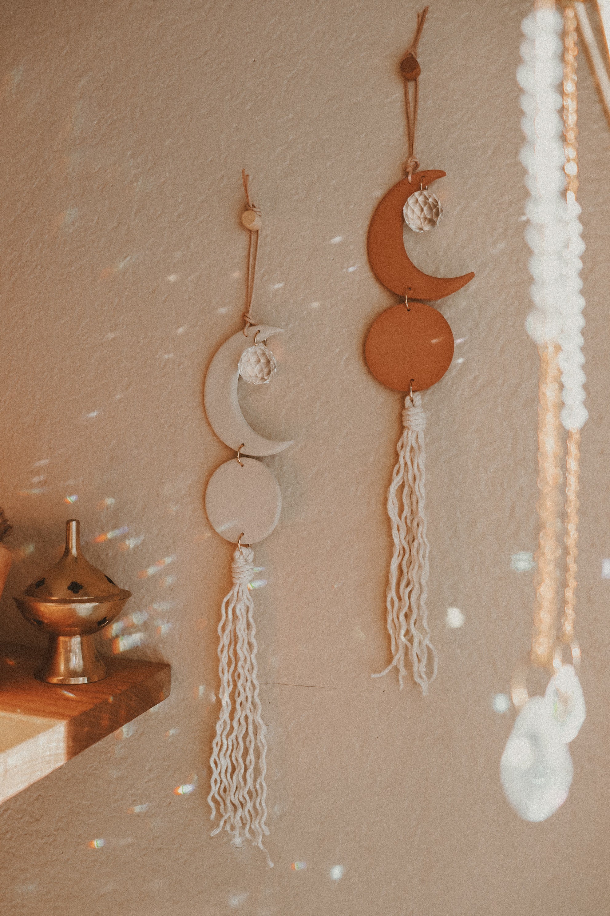 Crescent Moon Clay Small Sun Catcher Celestial Wall Hanging With Glass ...