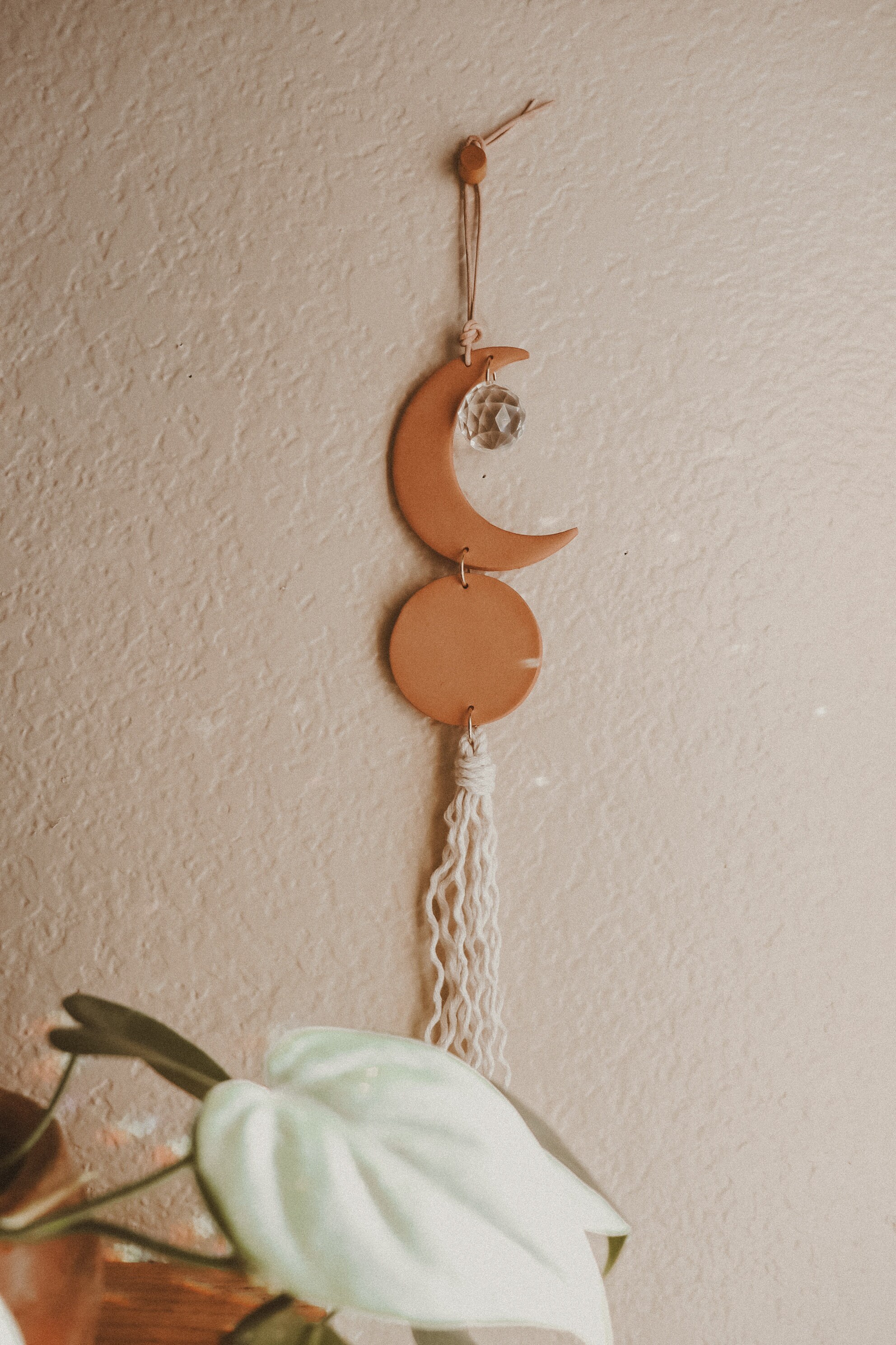 Crescent Moon Clay Small Sun Catcher Celestial Wall Hanging With Glass ...