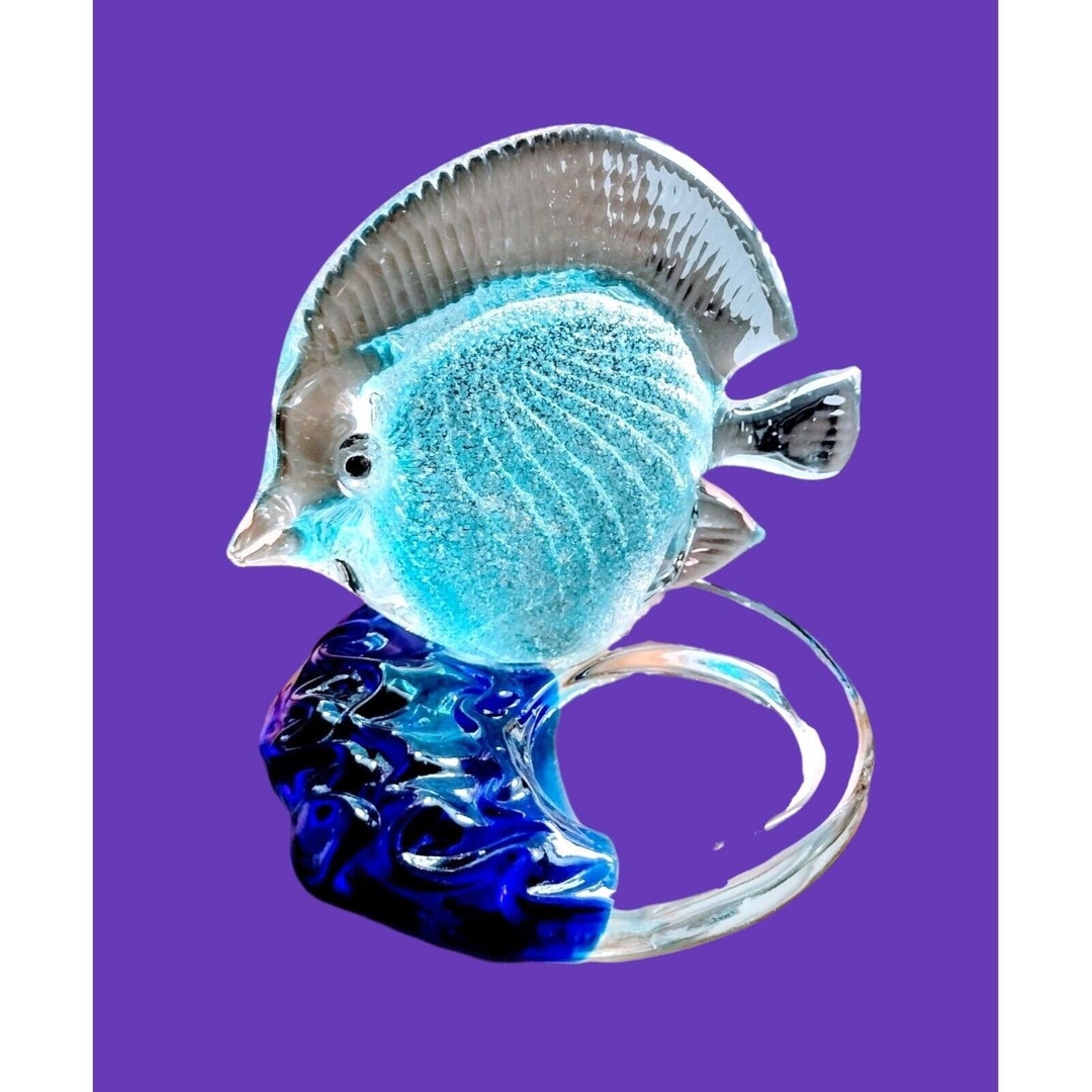 Partylite Tropical Blue Fish Art Glass Votive Fish Tea Candle Holder 4. ...