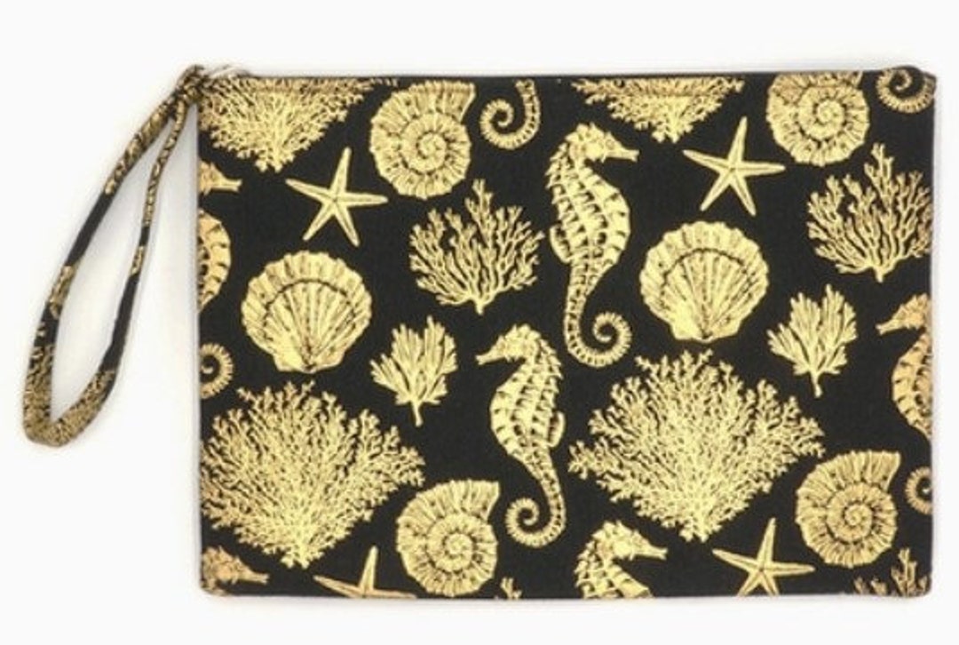 Sea Life Gold Pouch, Black and Gold Sea Life Bag, Sea Life Bag, Black ...
