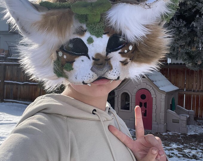 Mossy Cat Therian Mask Premade!! Comes With Removable Eyes, Posable ...