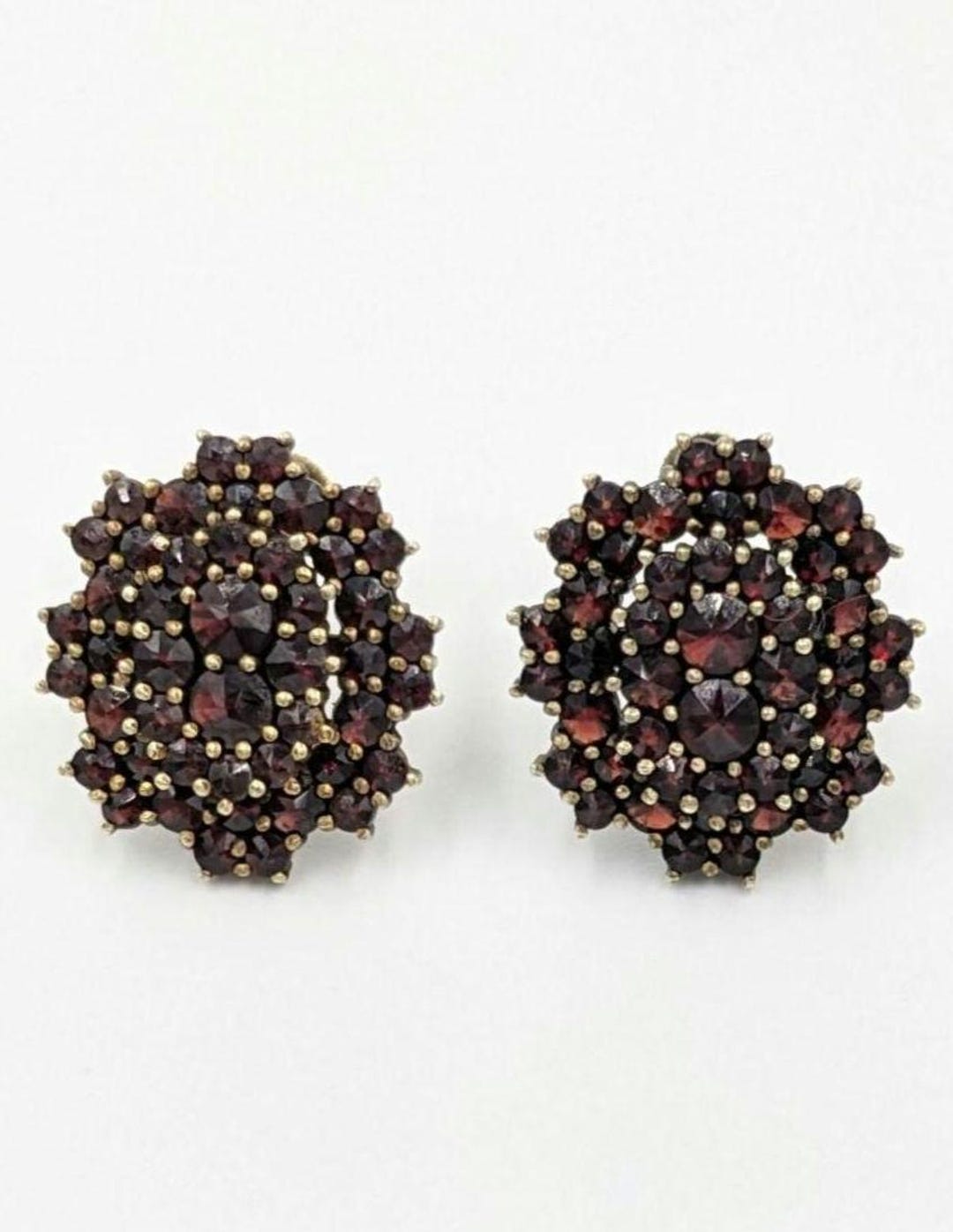 Vintage Bohemian Garnet Red Gemstone Screw Back Earrings - Etsy