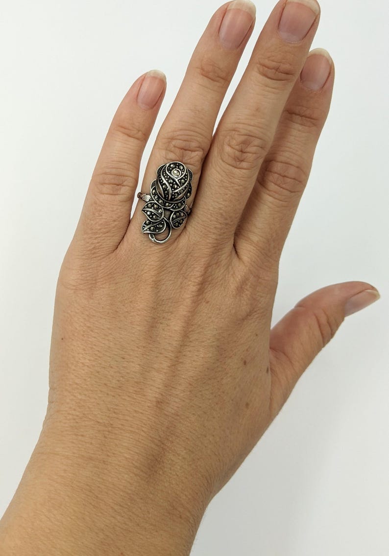 Vintage Sterling Silver Marcasite UNCAS Designer Rose Flower Ring - Etsy
