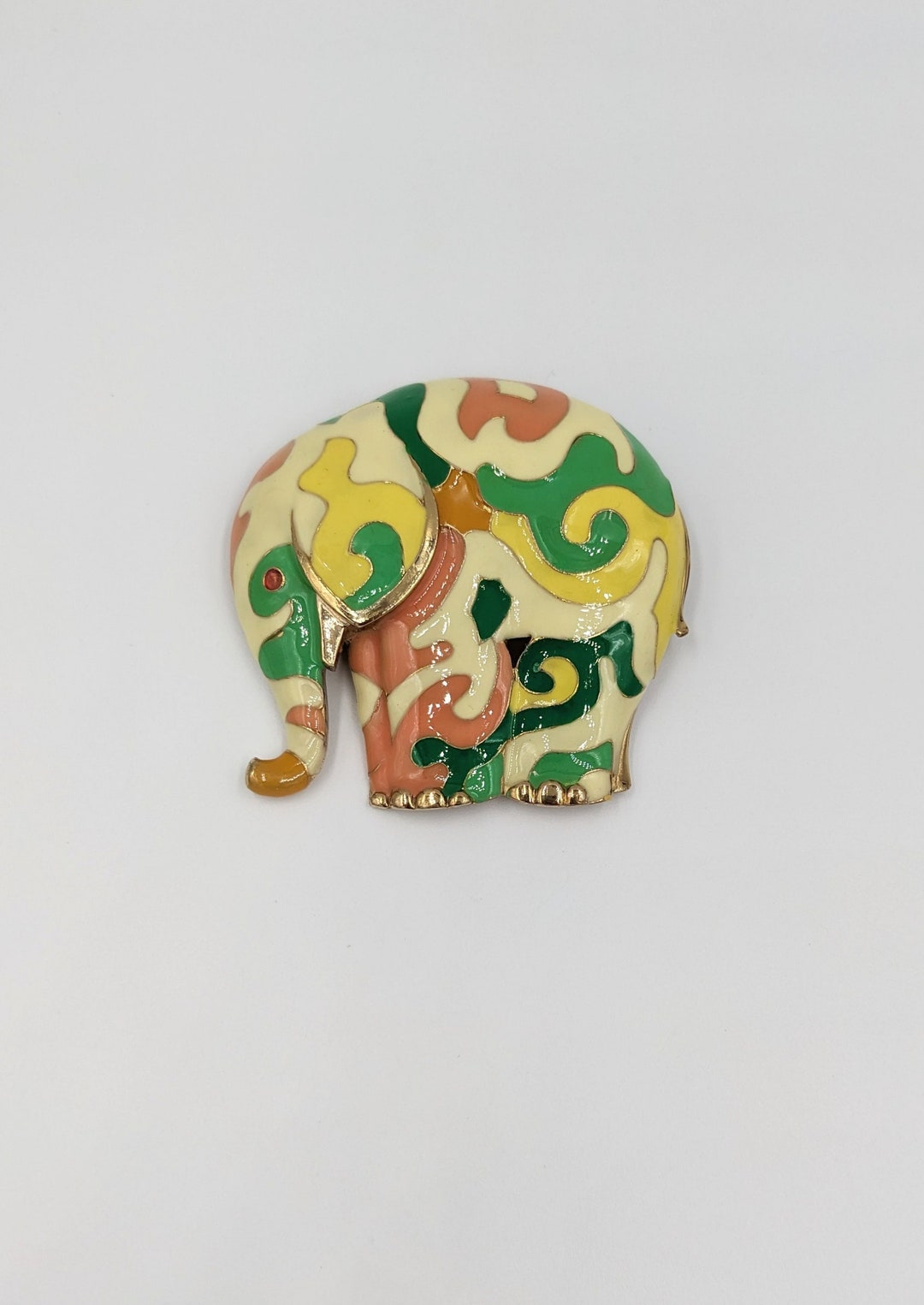 Vintage Enamel Elephant Pin and Pendant Yellow Green Orange Cream Pucci ...